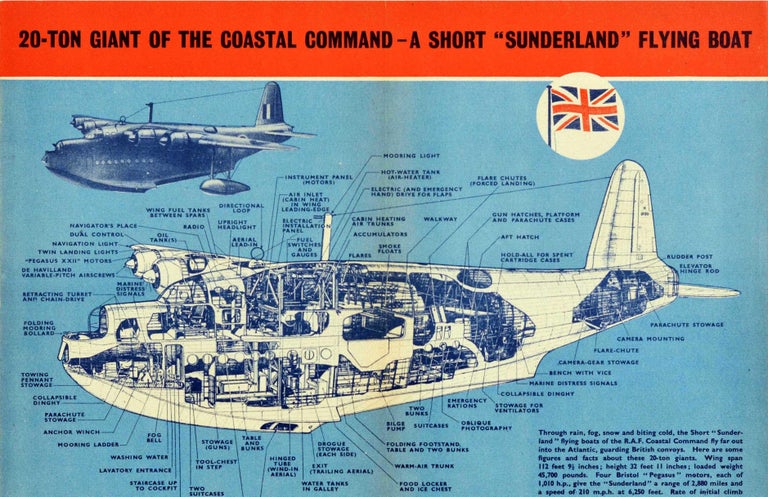 Unknown - Original Vintage WWII Poster Sunderland Flying Boat RAF ...