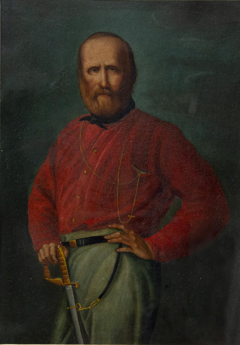 Unknown - Portrait of Young Giuseppe Garibaldi - Oil on Copper - 19th ...