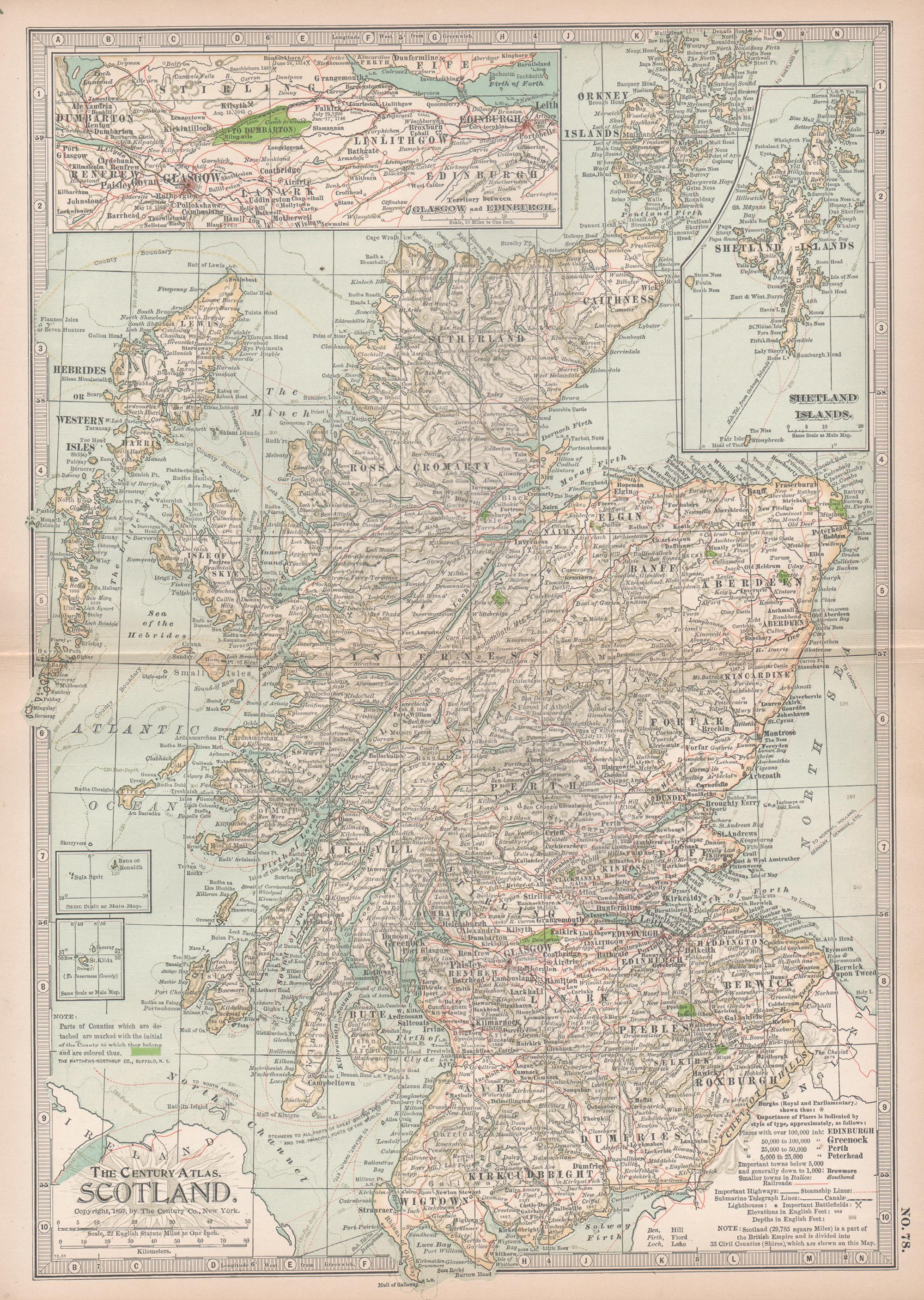Unknown - Scotland. Century Atlas antique map For Sale at 1stDibs ...