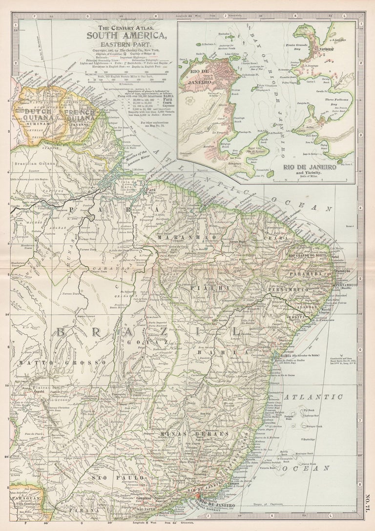 Unknown - South America, Eastern Part. Century Atlas antique vintage map For Sale at 1stDibs