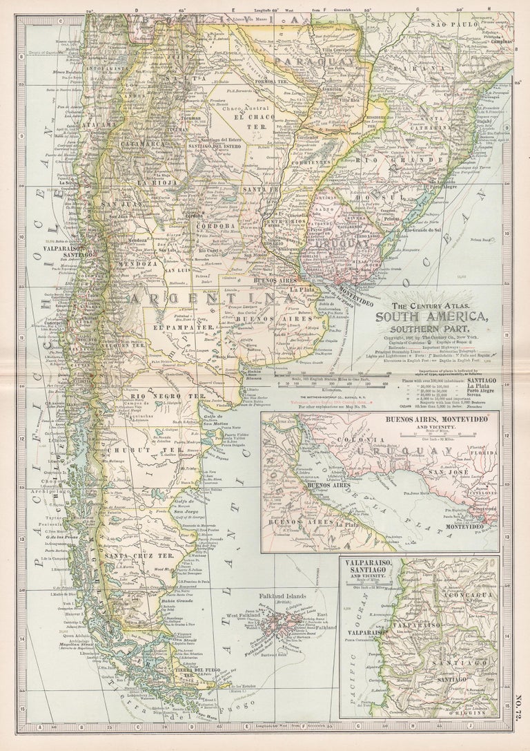 Unknown - South America, Southern Part. Century Atlas antique vintage map For Sale at 1stDibs