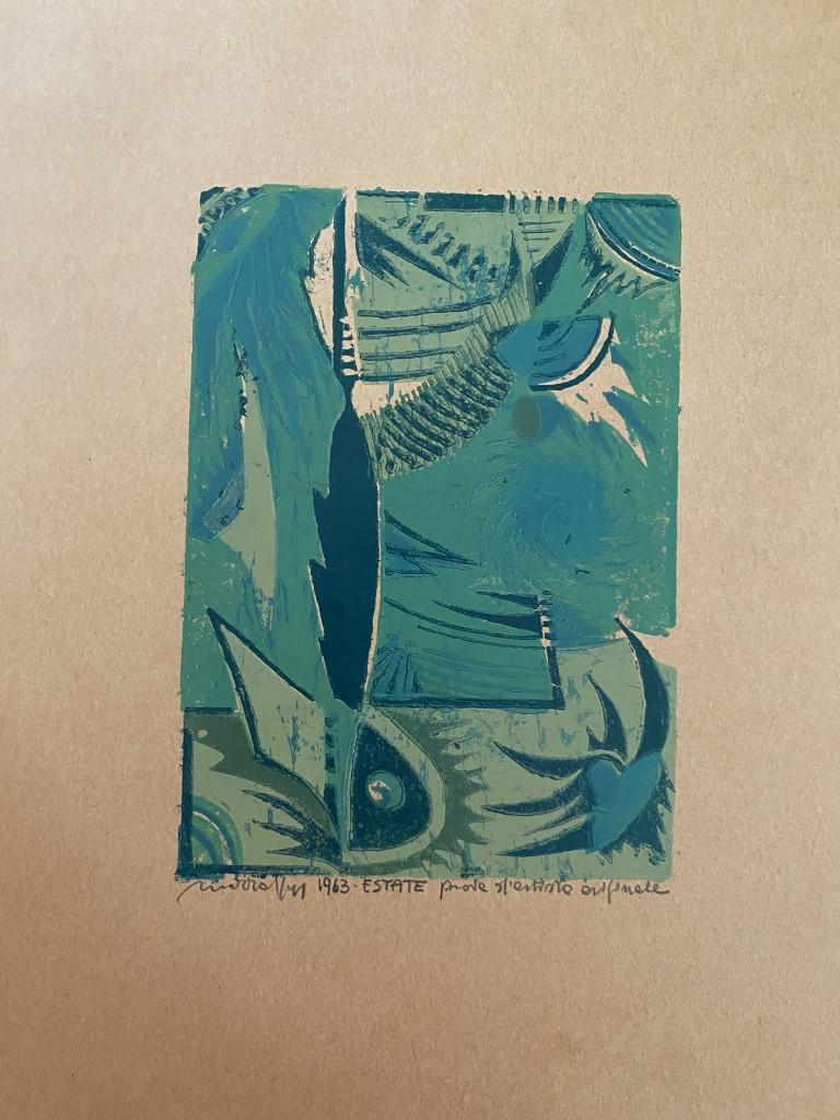 Unknown - Summer Composition - Original Woodcut Print - 1963 at 1stDibs