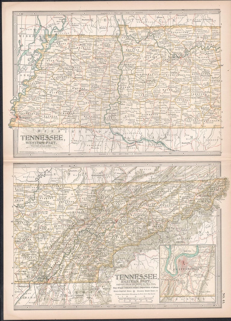 Unknown - Tennessee. USA Century Atlas state antique vintage map For ...