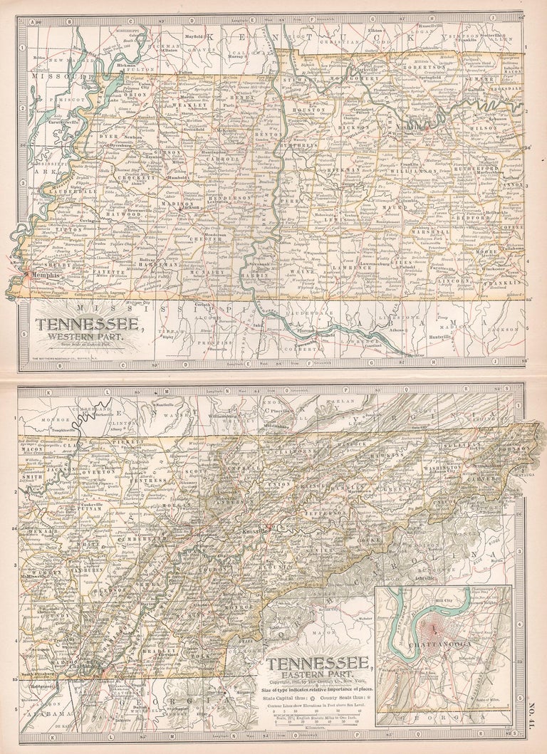 Unknown - Tennessee. USA Century Atlas state antique vintage map For ...