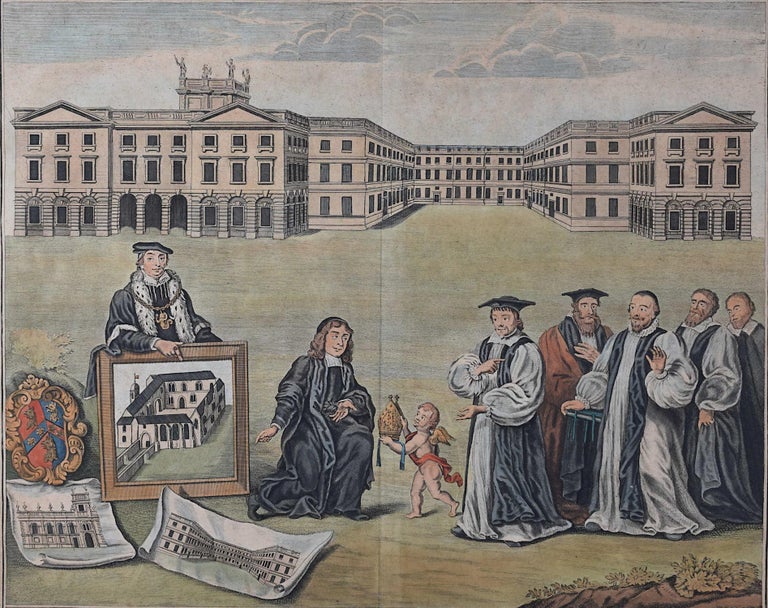 Unknown - Trinity College Oxford Engraving c.1700 Architect with plan ...