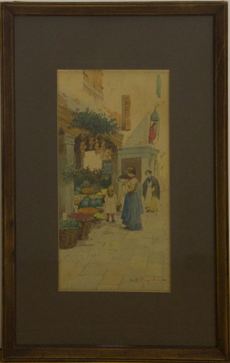 Unknown - Framed, Original Water Color. Untitled, "Marketplace" by ...