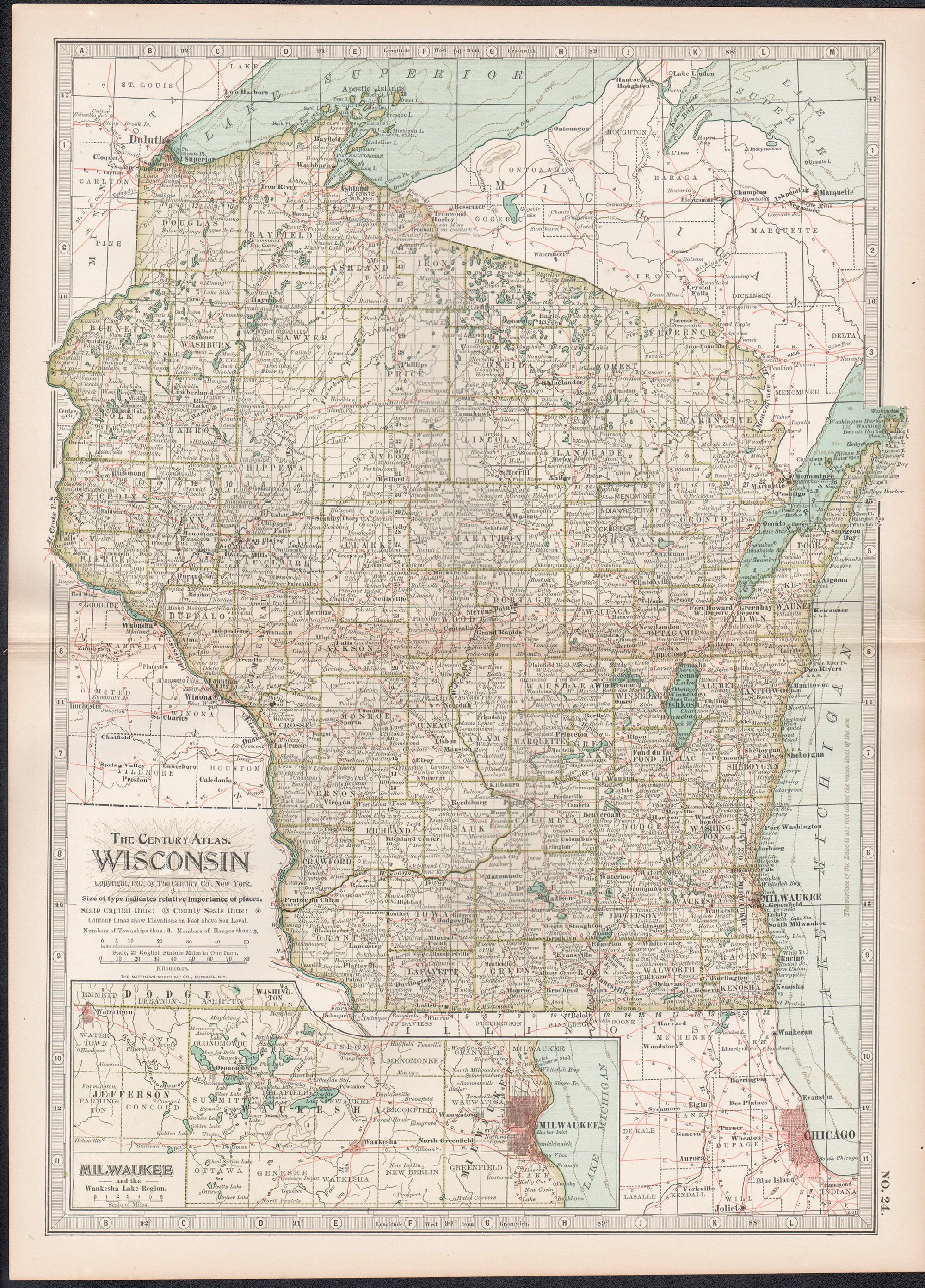 Unknown - Wisconsin. USA. Century Atlas state antique vintage map at ...