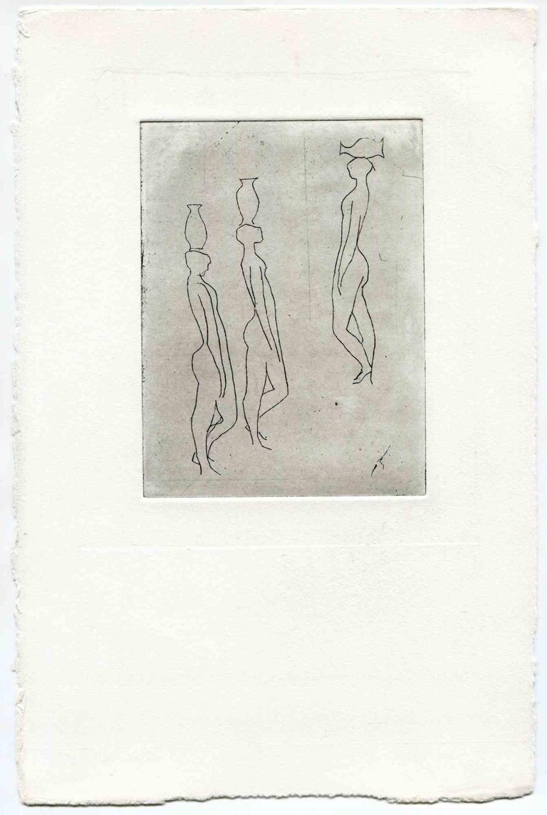 Unknown - Women Carrying - Original Etching and Drypoint - Mid-20th ...
