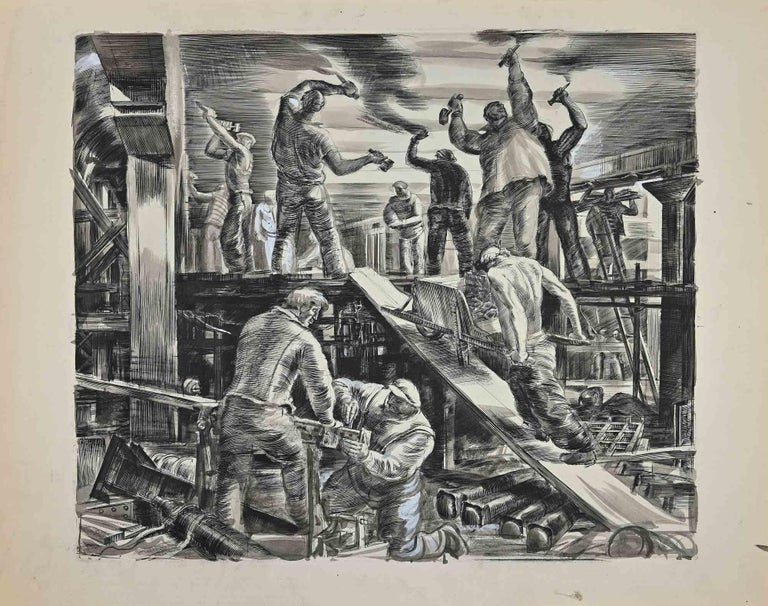 Albert Decaris - Workers - Original Etching - Mid-20th Century For Sale ...