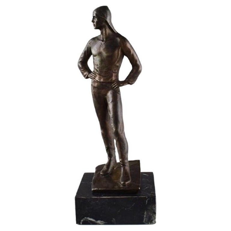 Unknown Sculptor, Bronze Figure on Marble Base, Hooded Man, 1930s / 40s ...