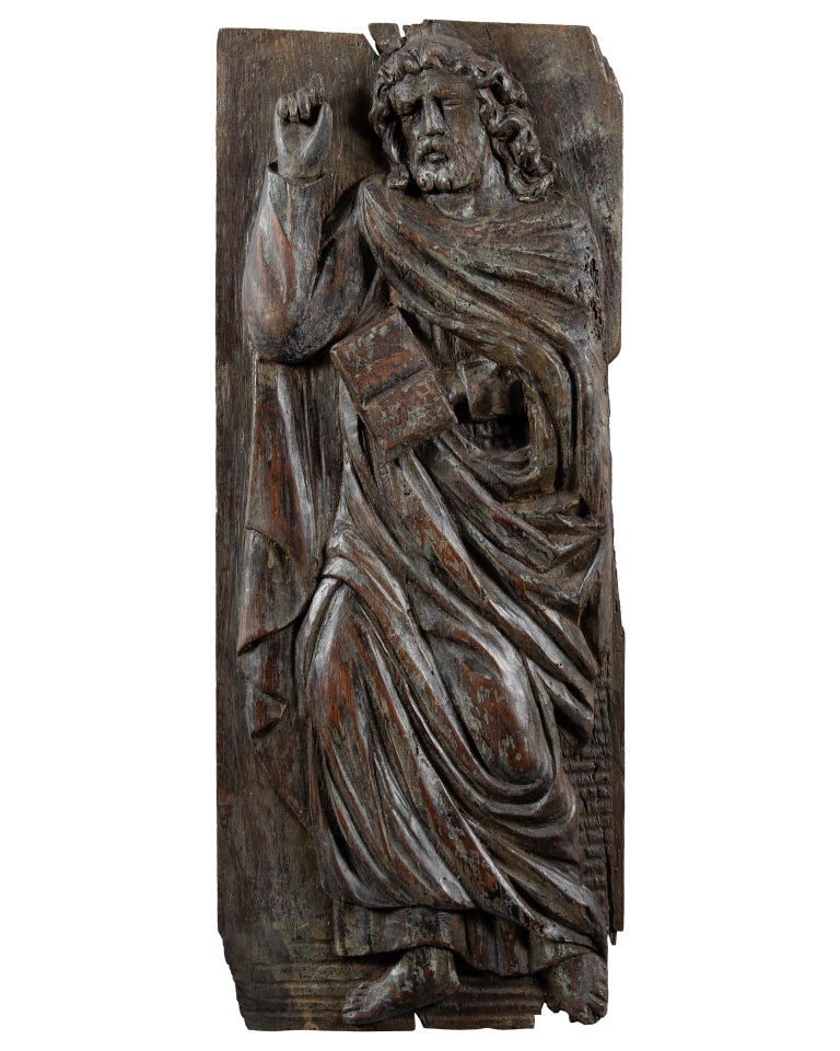 Unknown - 16th century French wood sculpture - Saint figure - Carved ...