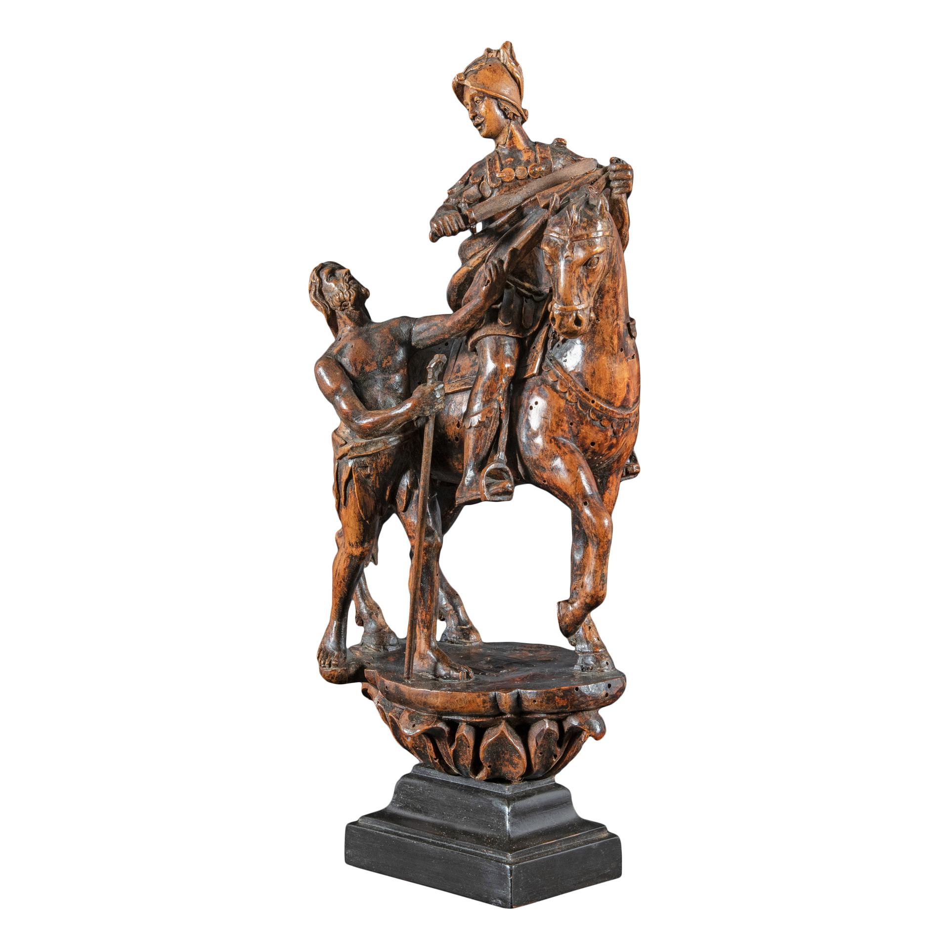 Unknown - 18th century Italian figure sculpture - Saint Martin - Carved ...