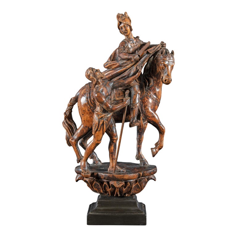 Unknown - 18th century Italian figure sculpture - Saint Martin - Carved ...