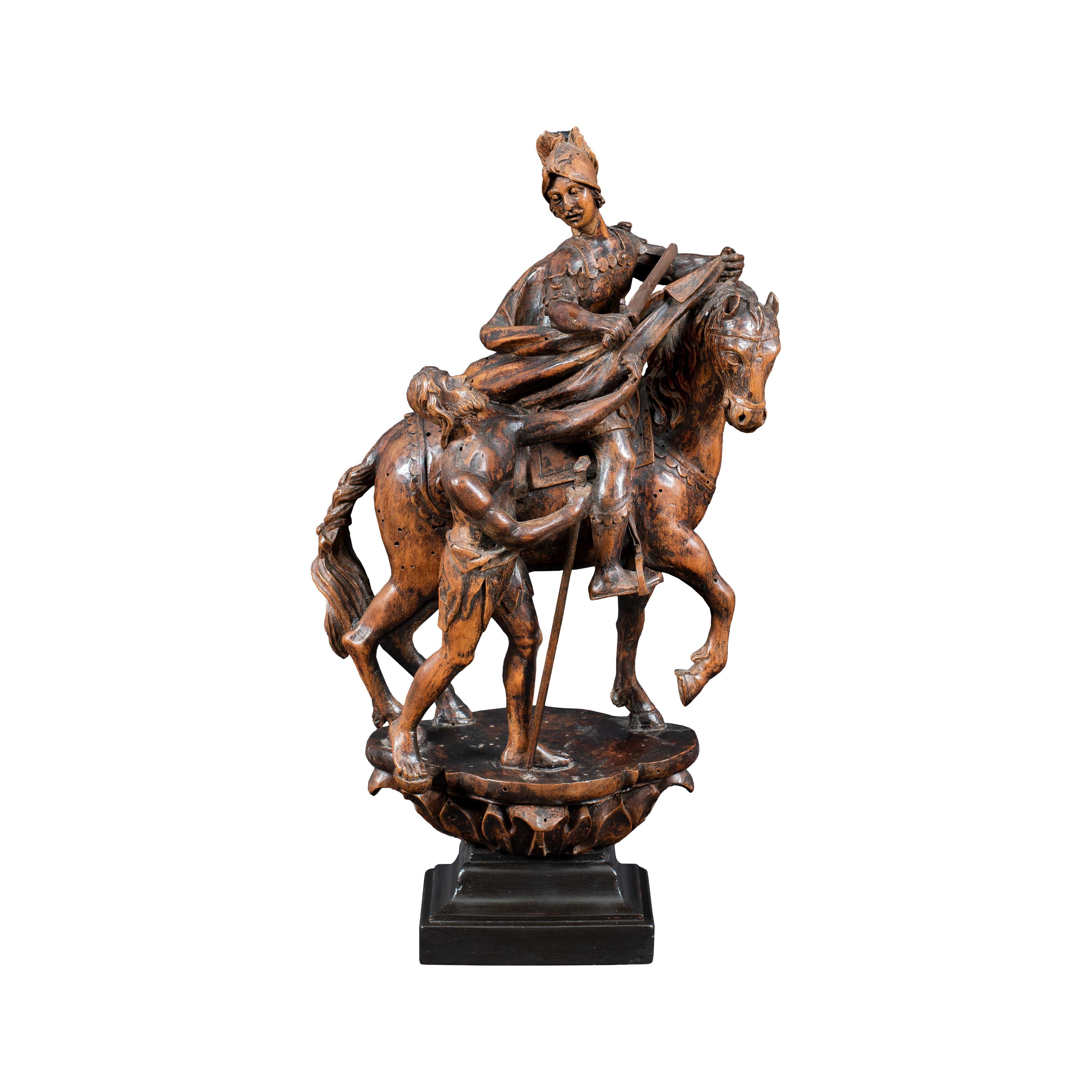 Unknown - 18th century Italian figure sculpture - Saint Martin - Carved ...