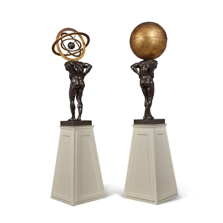 Unknown - A Monumental Pair of Gilt and Patinated Bronze Atlas Figures ...