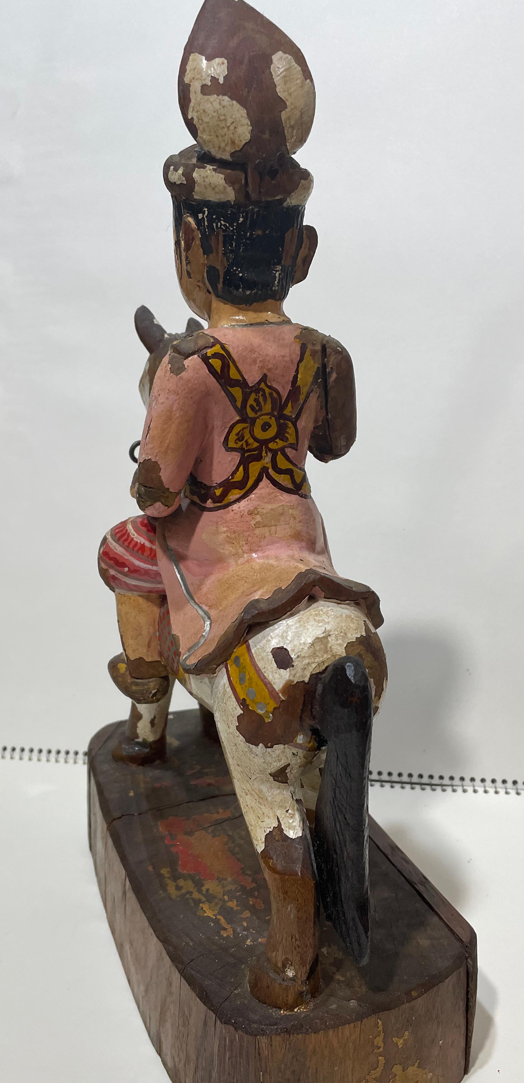 Unknown - antique Burmese hand-carved wooden statue of a Nat spirit ...