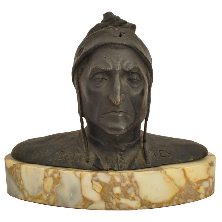 Unknown - Antique Italian Grand Tour Bronze Marble Bust Sculpture Dante ...