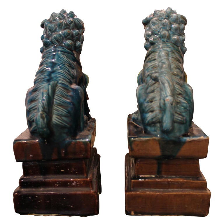 Unknown - Blue Flambe Foo Dog Bookends at 1stDibs