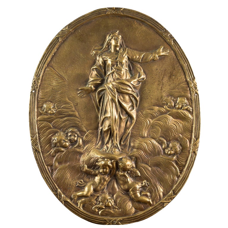 Unknown - 17th century Italian gilded bronze plate - Madonna Baroque ...