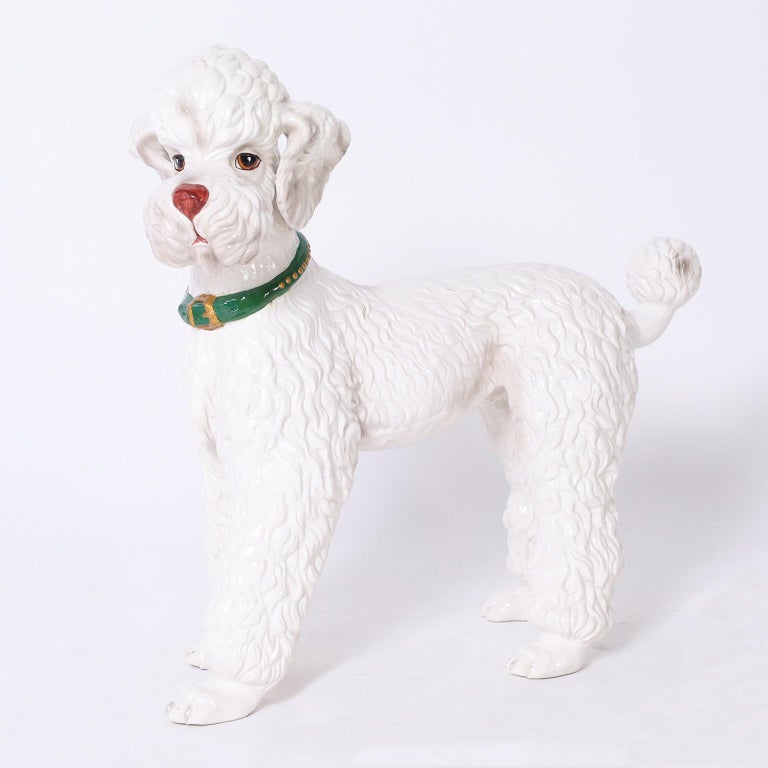 Unknown - Italian Ceramic White Poodle Sculpture For Sale at 1stDibs