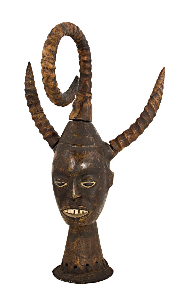 Unknown - "Large Head with Horns - Nigerian, Ekoi People, " Carved Wood ...