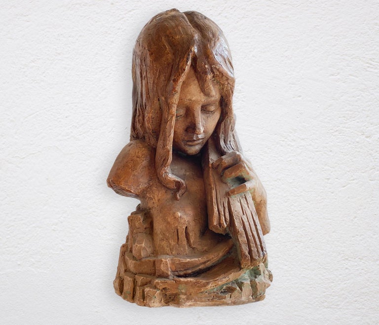 Unknown - "Young Woman Playing an Instrument" Antique Terracotta Statue ...