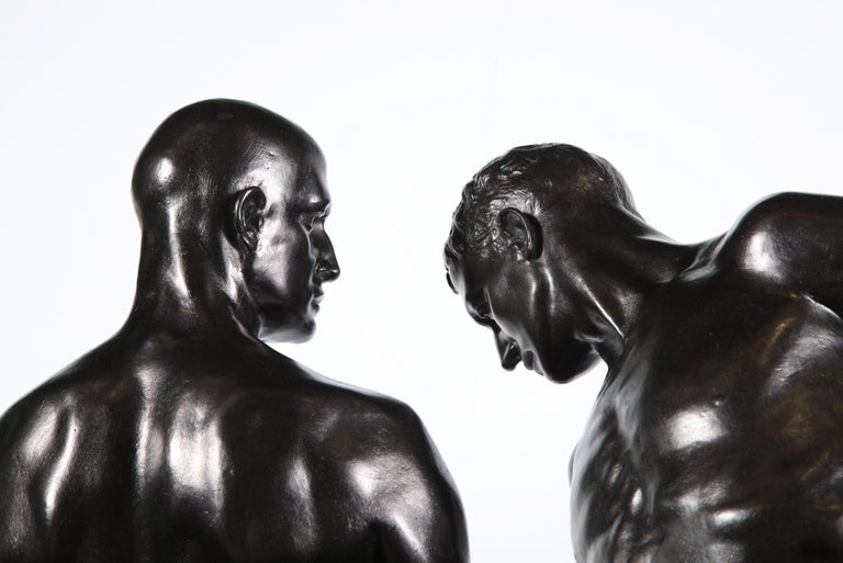 Unknown Monumental And Striking Patinated Bronze Figure Of Two Male