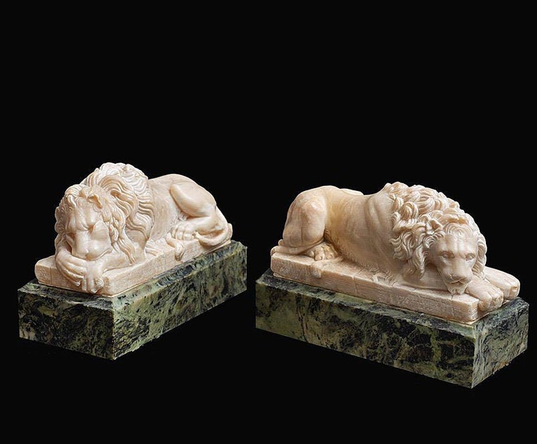 Unknown - Pair of Alabaster Stone Lions and Marble Bases; Florence ...