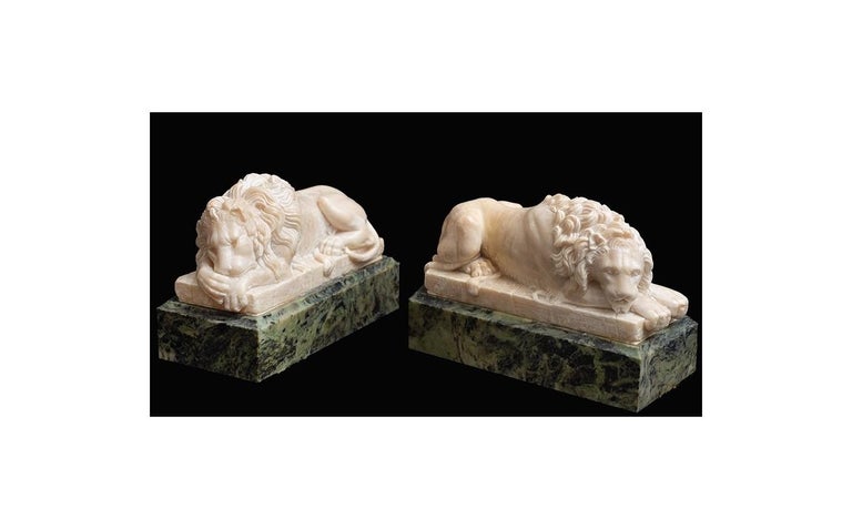 Unknown - Pair of Alabaster Stone Lions and Marble Bases; Florence ...