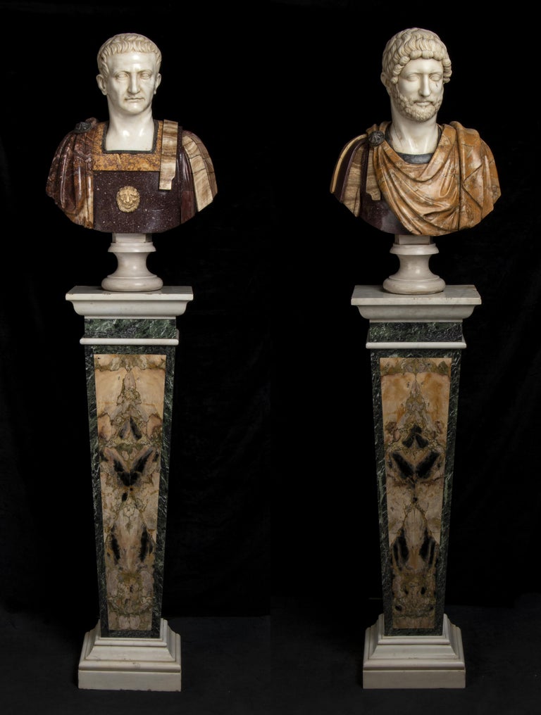 Unknown - Pair of Italian Specimen Marble Sculpture Bust of Roman ...