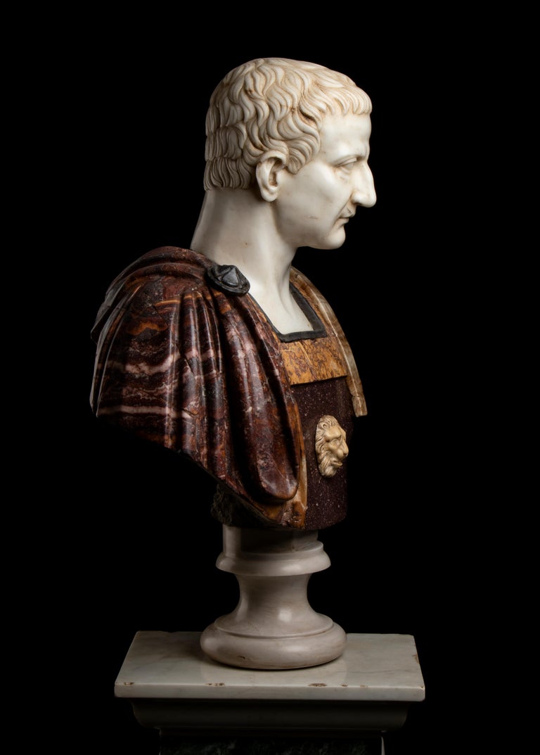 Unknown - Pair of Italian Specimen Marble Sculpture Bust of Roman ...