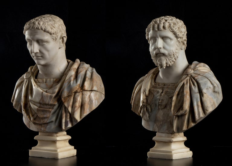 Unknown - Pair of Italians Marble Sculptures Busts Of Roman Emperors ...