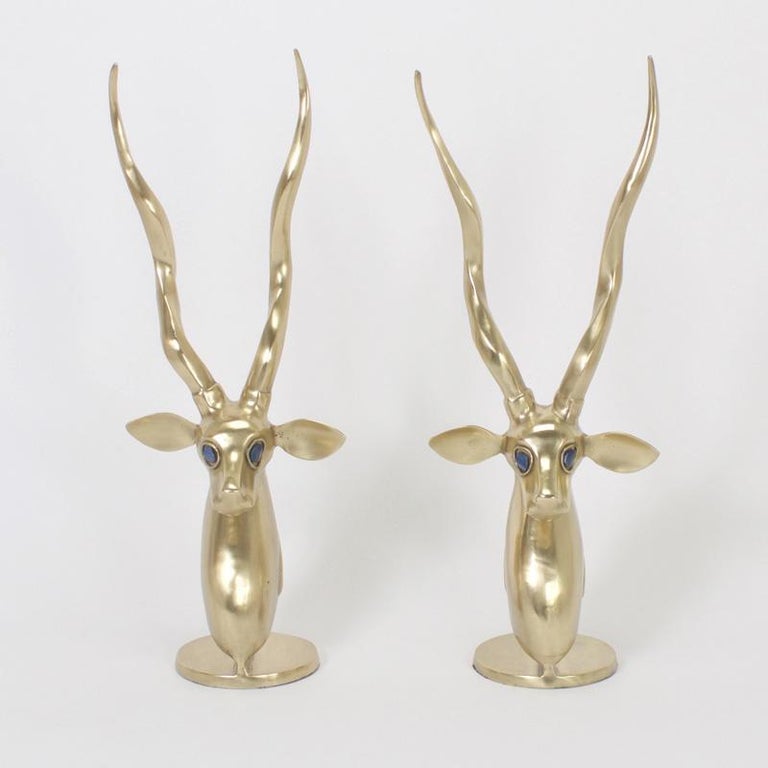Unknown - Pair of Modern Brass Gazelle Sculptures For Sale at 1stDibs