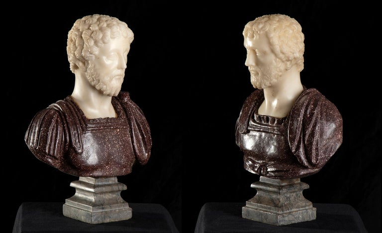 Unknown - Pair Red Porphyry and White Marble Sculpture Busts Of Roman ...