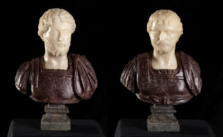 Unknown - Pair Red Porphyry and White Marble Sculpture Busts Of Roman ...