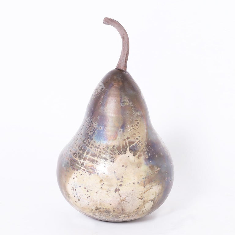 Unknown - Pottery Pear Sculpture with Raku Glaze For Sale at 1stDibs