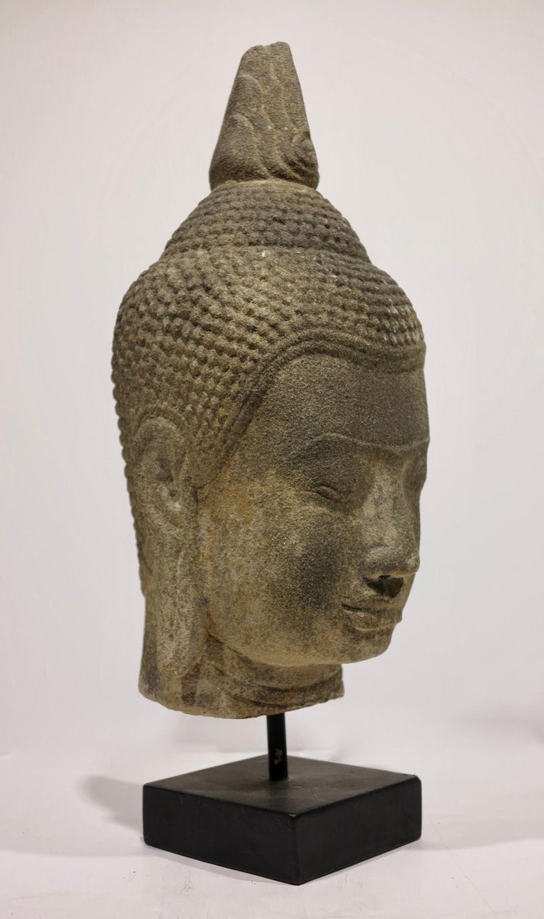 Unknown - Sandstone head of Buddha, Khmer, Angkor period, post-Bayon ...