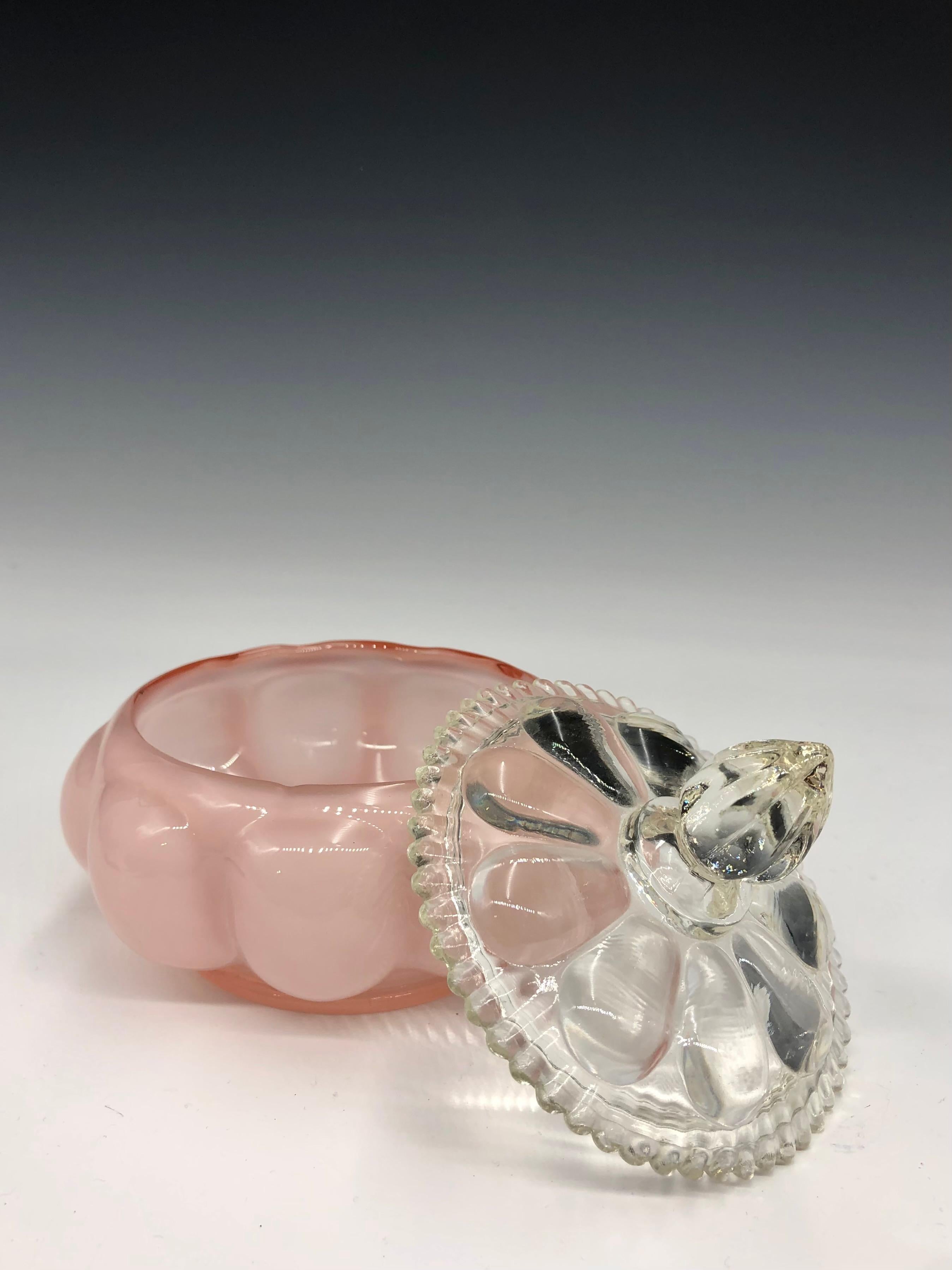 Unknown - Vintage Fenton Glass Rose Pink Overlay Powder Jar with Clear ...