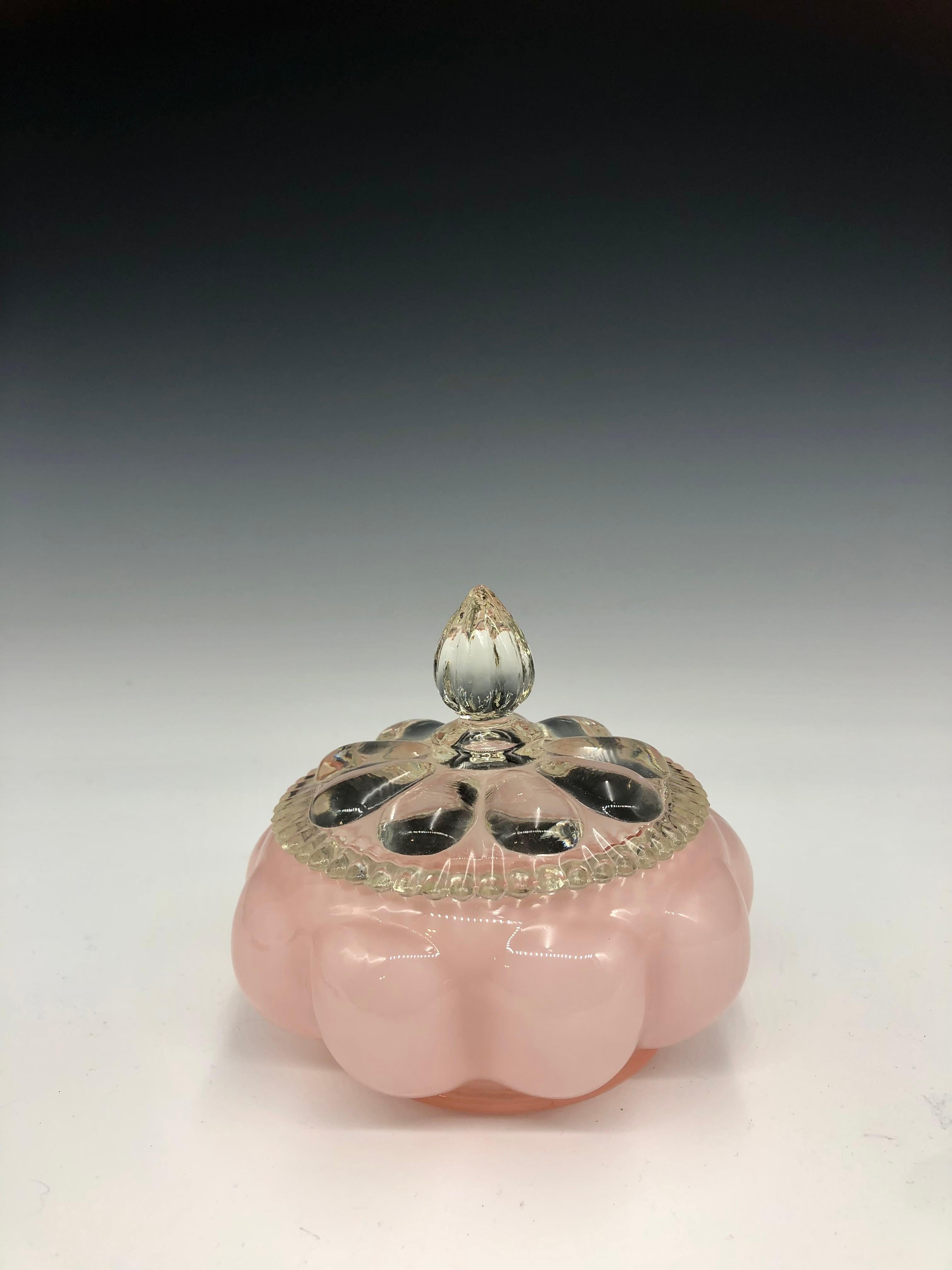 Unknown - Vintage Fenton Glass Rose Pink Overlay Powder Jar with Clear ...