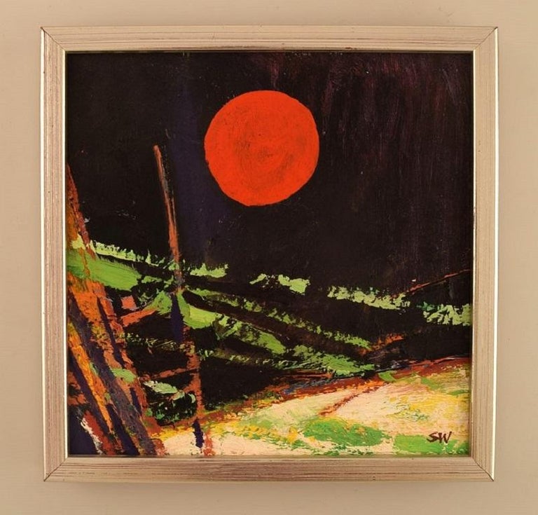Unknown Swedish Artist, Oil on Board, Abstract Night Landscape, 1960s ...
