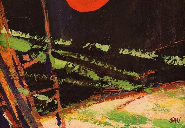 Unknown Swedish Artist, Oil on Board, Abstract Night Landscape, 1960s ...