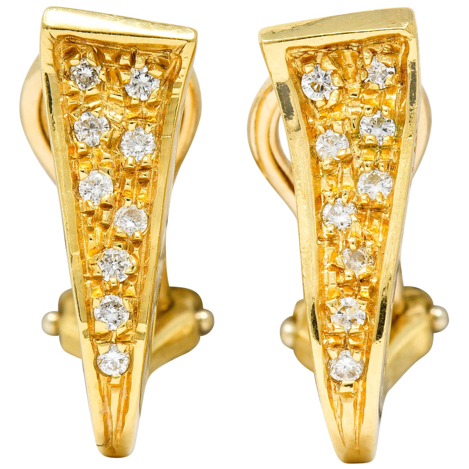 Mid-Century Italian Coral Diamond Gold Serpent Ear Clips at 1stDibs