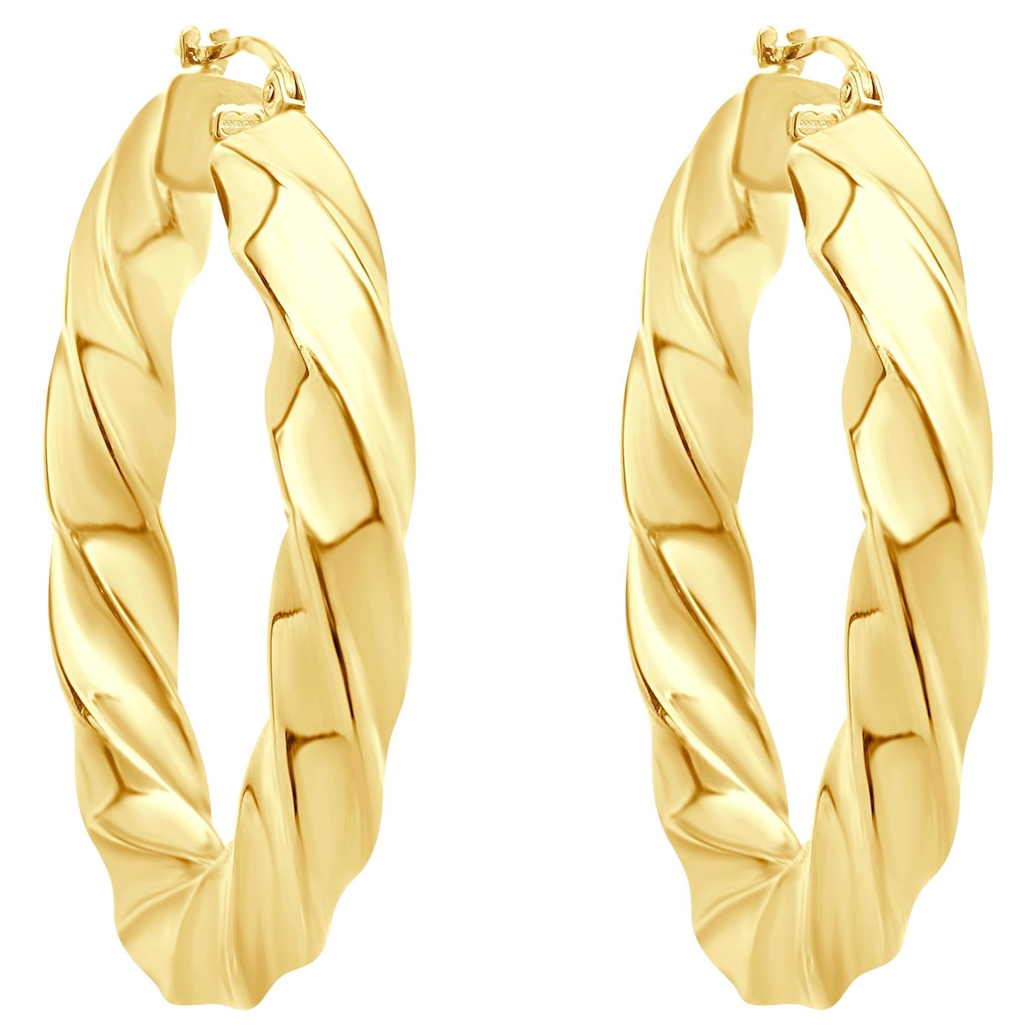14 Karat Yellow Gold Twisted Wire Hoop Earrings For Sale at 1stDibs