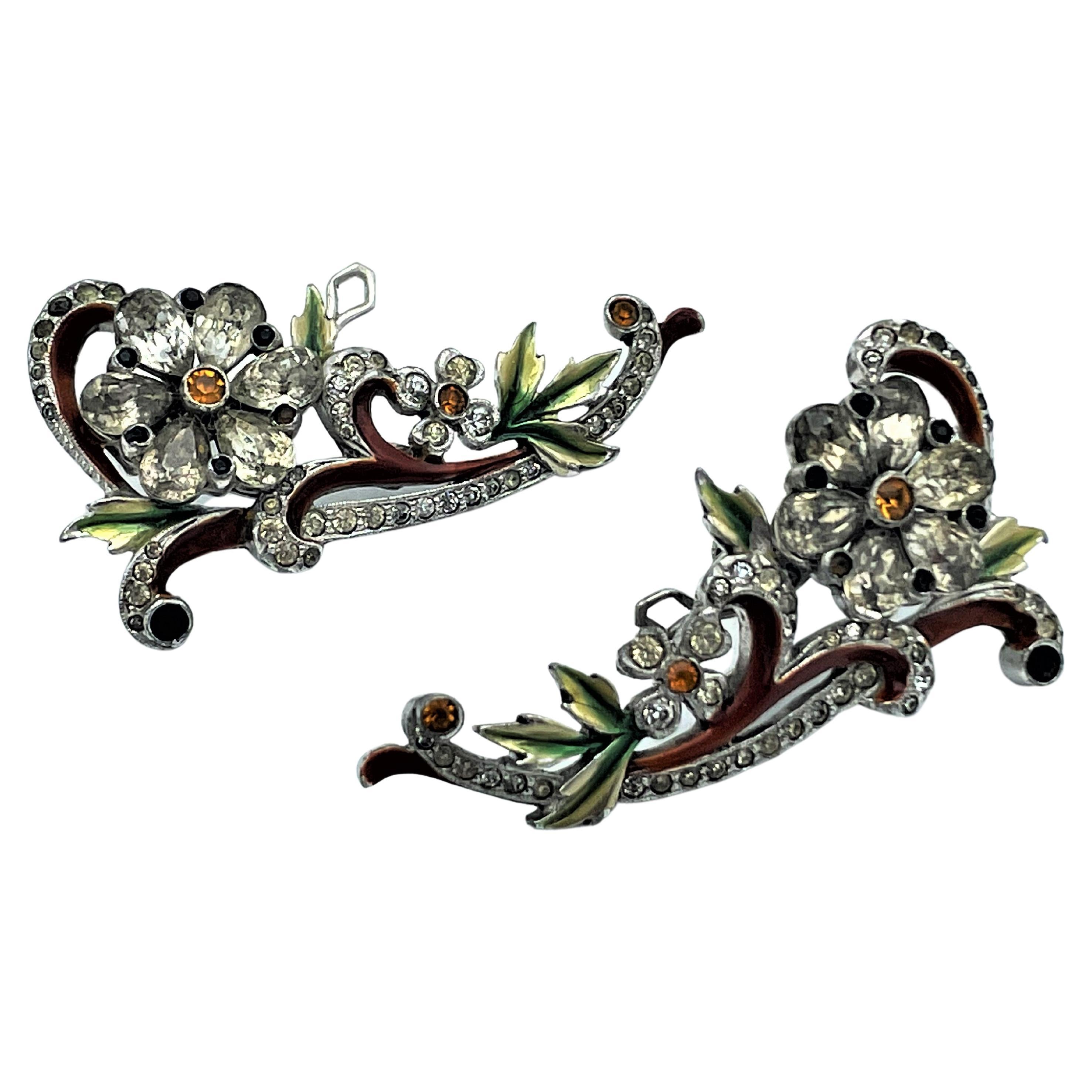 Unsigned Du Jay ear cuff in the shape of a flower branch, Rhodium ...
