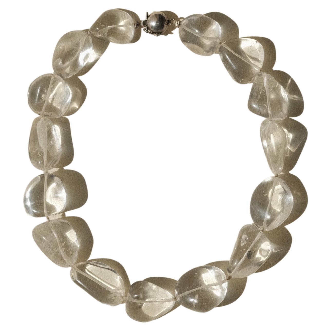 Unsigned Polished Rock Crystal Pebble Necklace Choker For Sale at 1stDibs