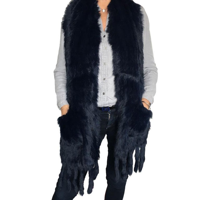 Unsigned Scarf in Dark Blue Rabbit Fur For Sale at 1stDibs