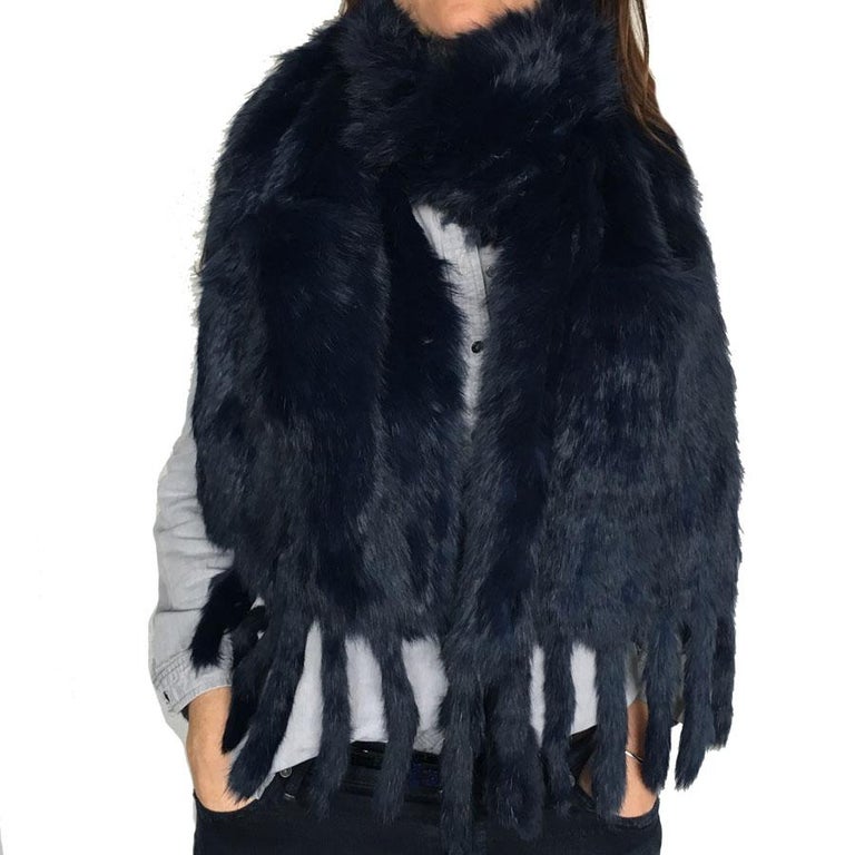 Unsigned Scarf in Dark Blue Rabbit Fur For Sale at 1stDibs