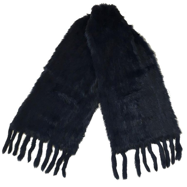 Unsigned Scarf in Dark Blue Rabbit Fur For Sale at 1stDibs