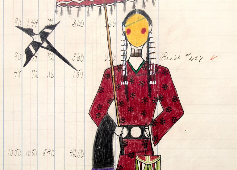 Untitled 'Cheyenne Woman with Parfleche and Umbrella', Ledger Art ...