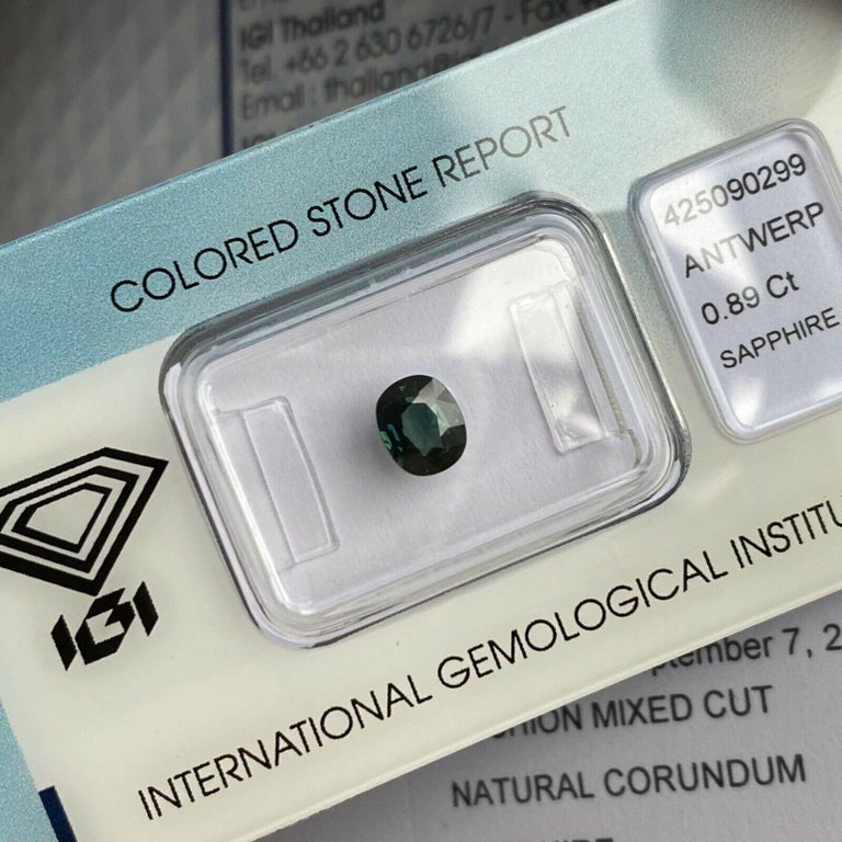 Untreated Deep Green Blue Sapphire 0.89ct Oval Cut Rare IGI Certified ...